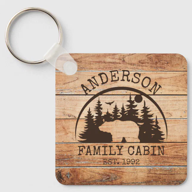 Family Cabin Name Personalized Rustic wooden Keychain | Zazzle