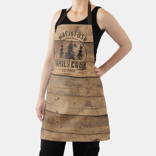 Family Cabin Name Rustic Wood Personalized Apron | Zazzle