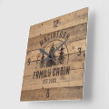 Family Cabin Rustic Wood Forest Trees Personalized Square Wall Clock ...