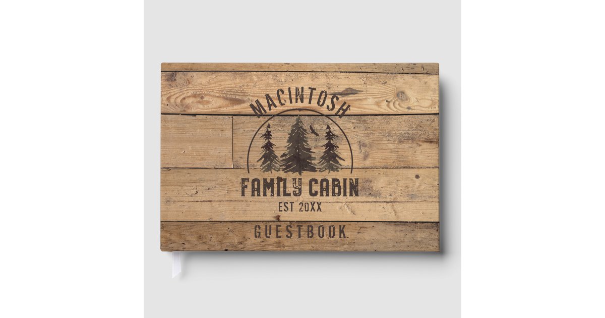 Family Cabin Rustic Wood Personalized Guest Book | Zazzle