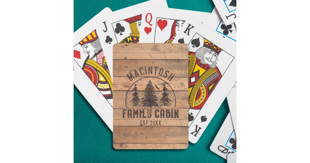 Family Cabin Rustic Wood Personalized Poker Cards | Zazzle