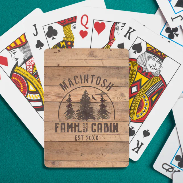 Family Cabin Rustic Wood Personalized Poker Cards | Zazzle