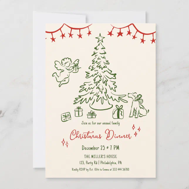 Family Christmas Dinner Hand drawn fancy retro Announcement | Zazzle