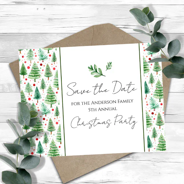 Family Christmas Party Save the Date Tree Postcard | Zazzle