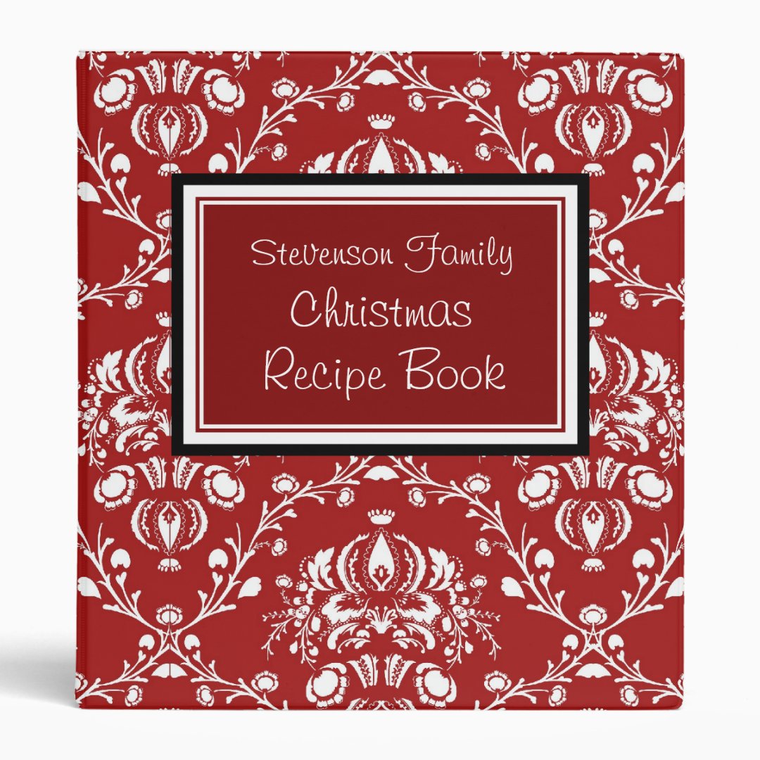 Family Christmas Recipe Binder Red Damask | Zazzle