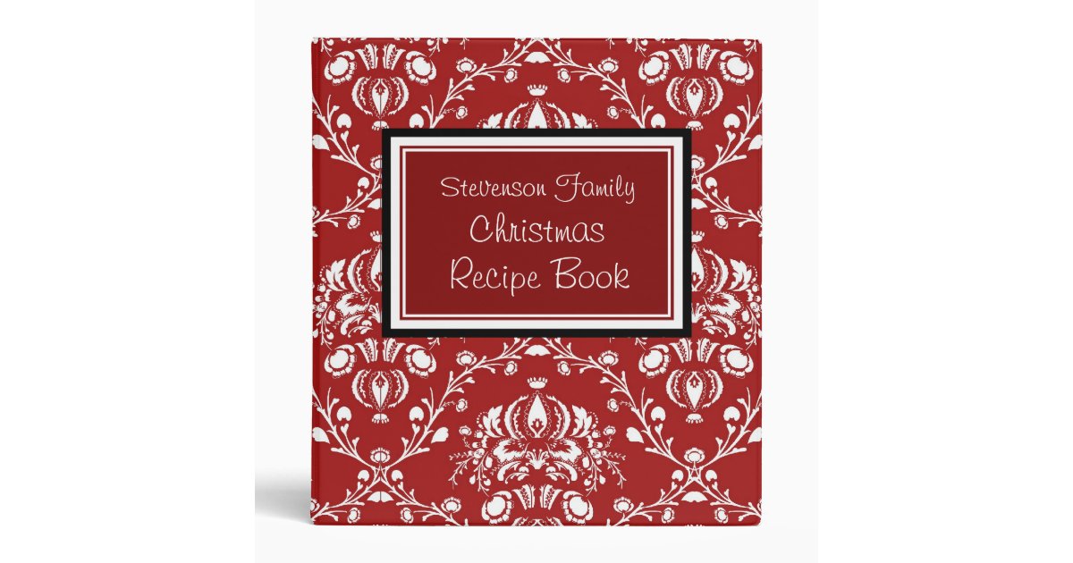 Family Christmas Recipe Binder Red Damask | Zazzle