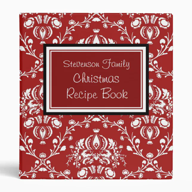 Family Christmas Recipe Binder Red Damask | Zazzle