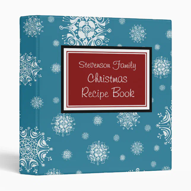Family Christmas Recipe Binder Red Teal Snow | Zazzle
