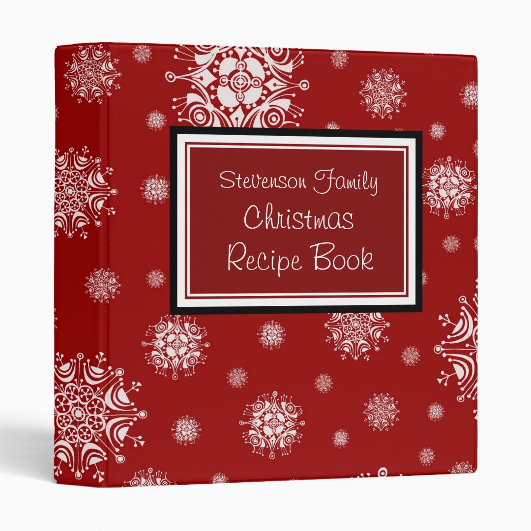 Family Christmas Recipe Binder Red White Snow | Zazzle