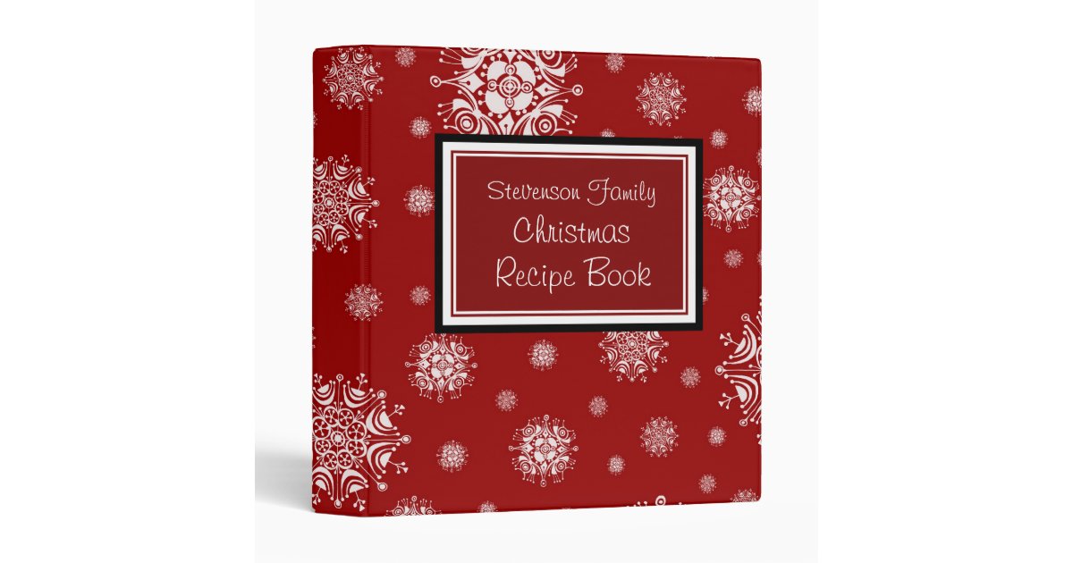Family Christmas Recipe Binder Red White Snow | Zazzle