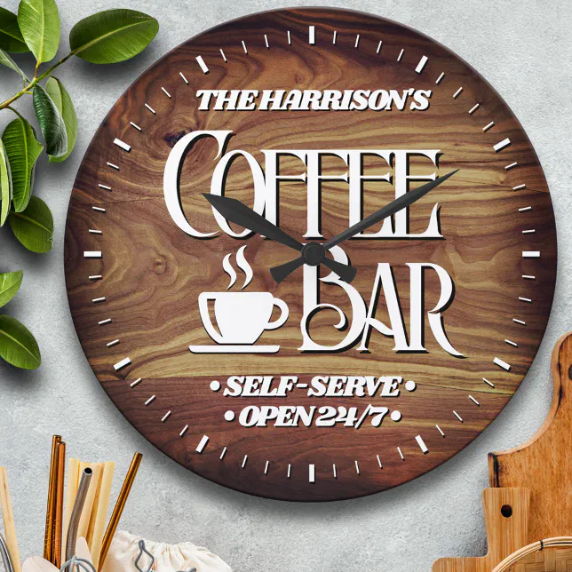 Family Coffee Bar Personalized Large Clock | Zazzle