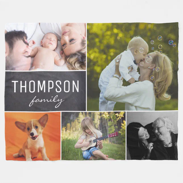 Family Collage Photo Block Grid Fleece Blanket | Zazzle