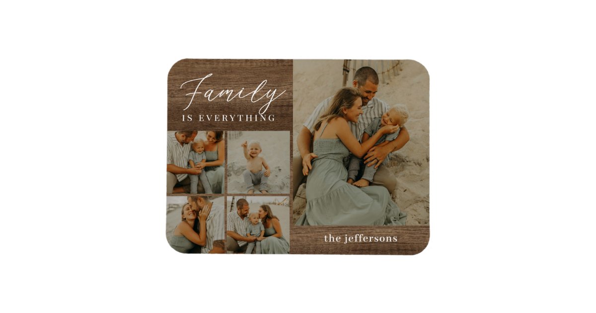 Family Collage Rustic Modern Personalized Magnet | Zazzle