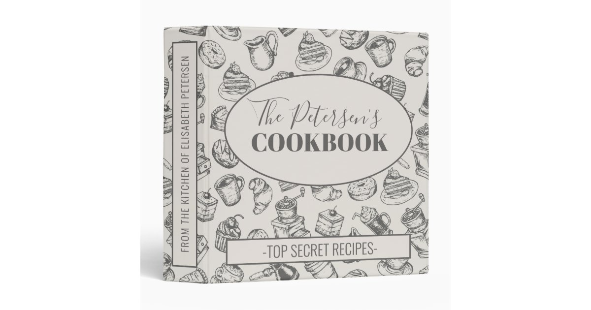 Family cookbook vintage kitchen pattern recipes 3 ring binder | Zazzle