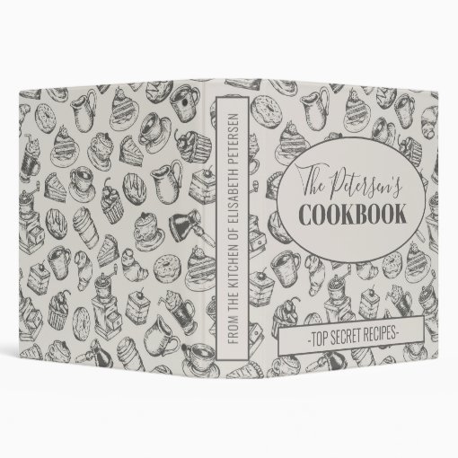 Family cookbook vintage kitchen pattern recipes 3 ring binder | Zazzle