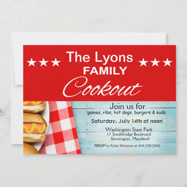 Family Cookout Picnic | red & white gingham Invitation | Zazzle