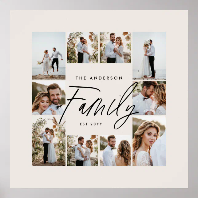 Family cream elegant modern minimal photo collage poster | Zazzle