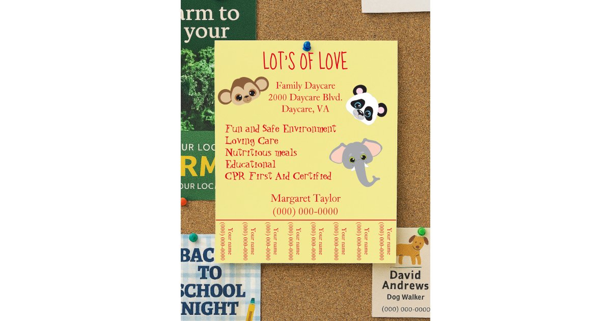 Family Daycare Jungle Animal Theme Tearaway Flyer | Zazzle