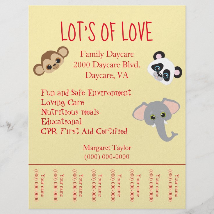 Family Daycare Jungle Animal Theme Tearaway Flyer | Zazzle