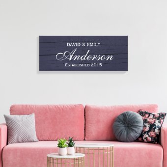 Family Established Dark Blue Family Name Sign | Zazzle