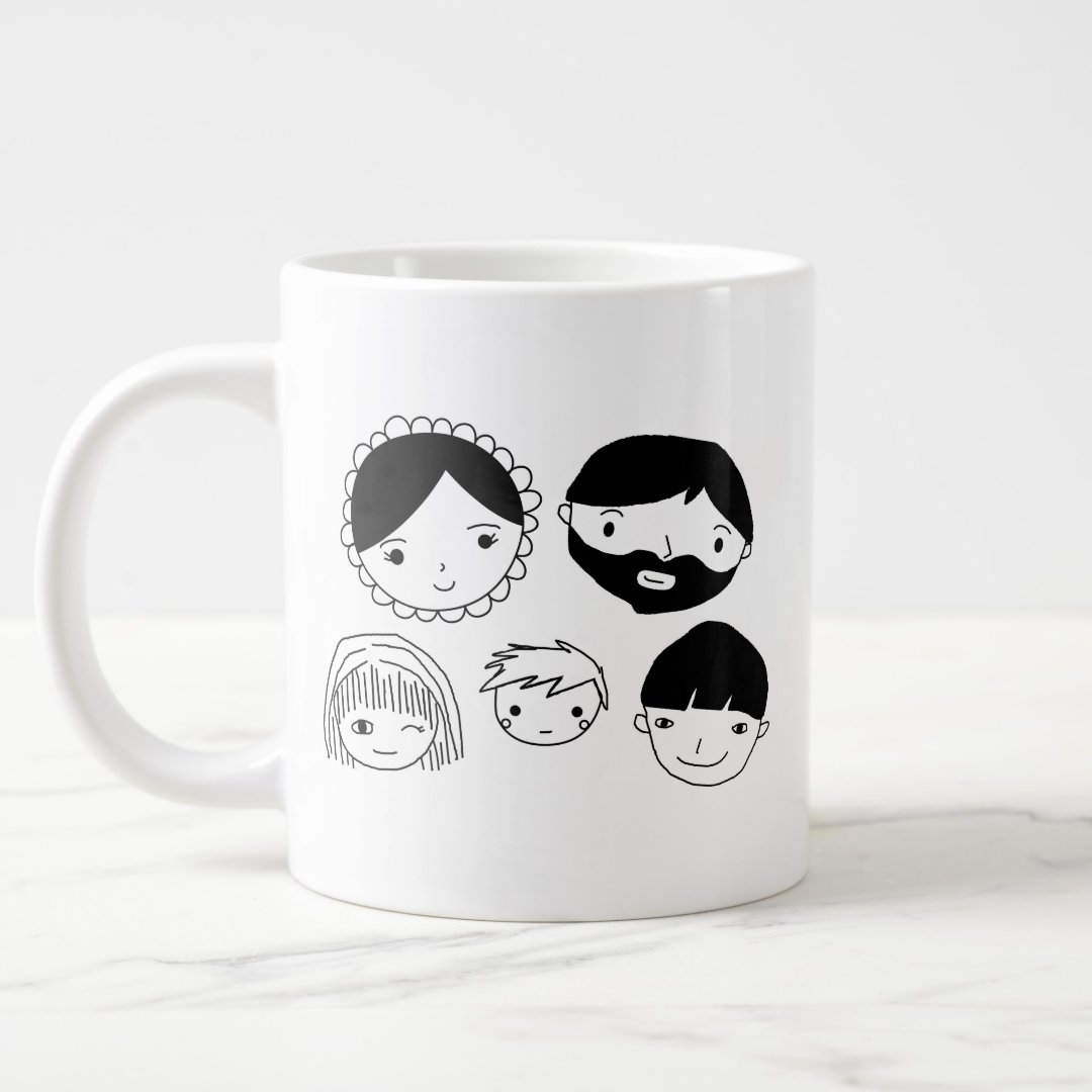 Family Faces Cartoon Giant Coffee Mug | Zazzle