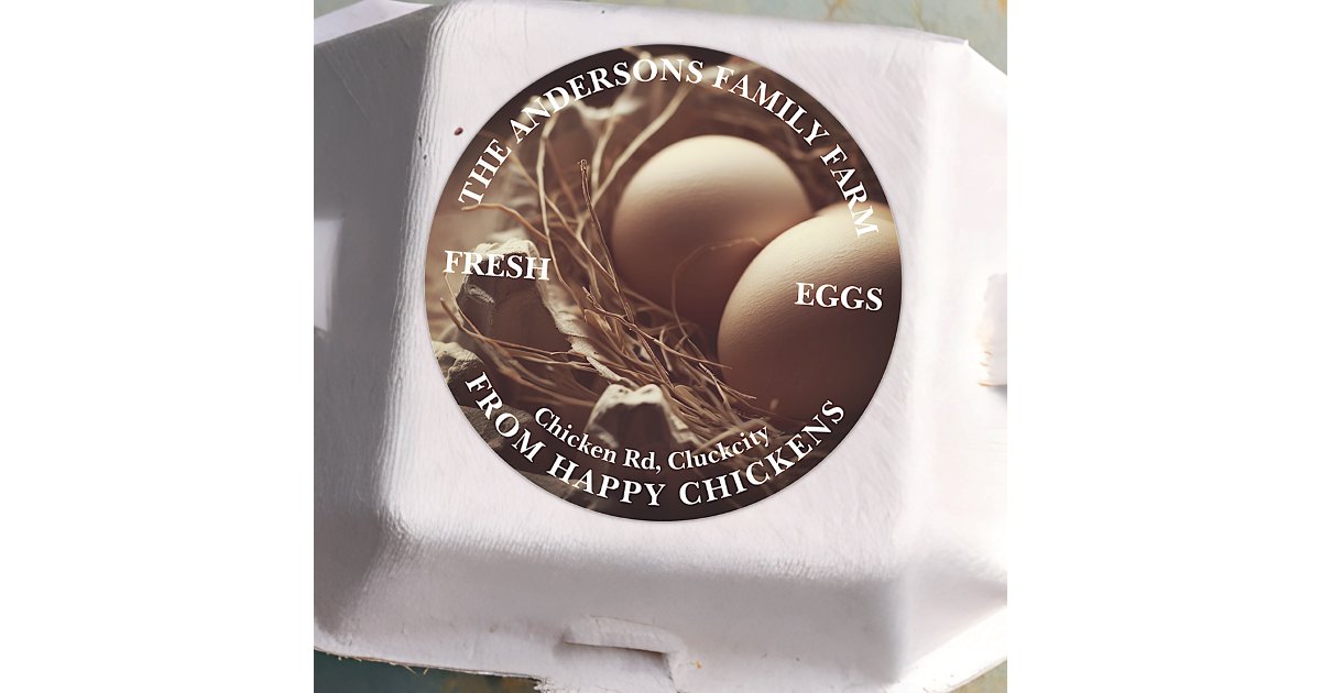 Family Farm Custom Cute Eggs Nest Photo Template Classic Round Sticker | Zazzle
