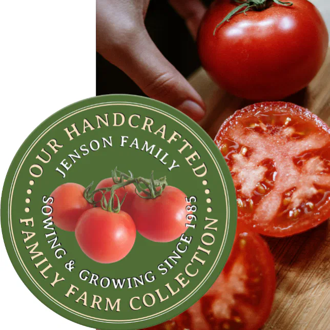 Family Farm Produce Label Tomatoes on Green Logo | Zazzle