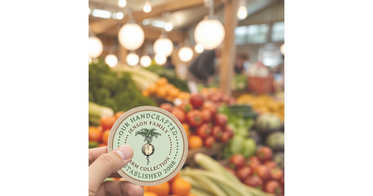Family Farm Produce Label Turnip on Green Logo | Zazzle