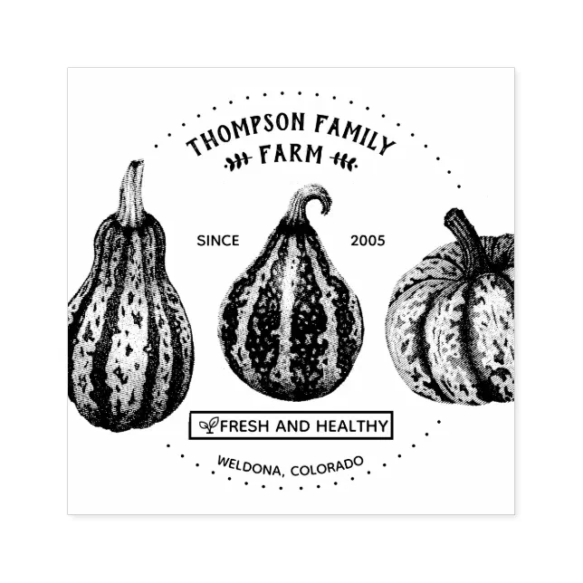 Family Farm Pumpkins Drawing Rustic Wood Art Stamp | Zazzle