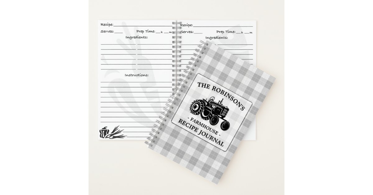 Family Farmhouse Tractor White Plaid Recipe Notebook | Zazzle