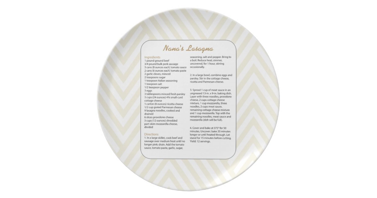 Family Favorite Recipe Chevron - Lasagna Plate | Zazzle