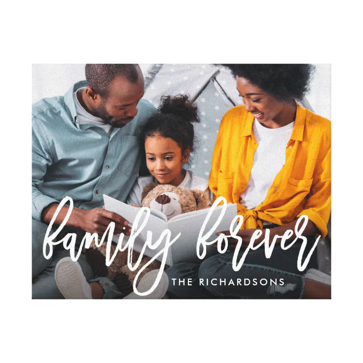 Family Forever | Trendy Brush Script with Photo Canvas Print | Zazzle