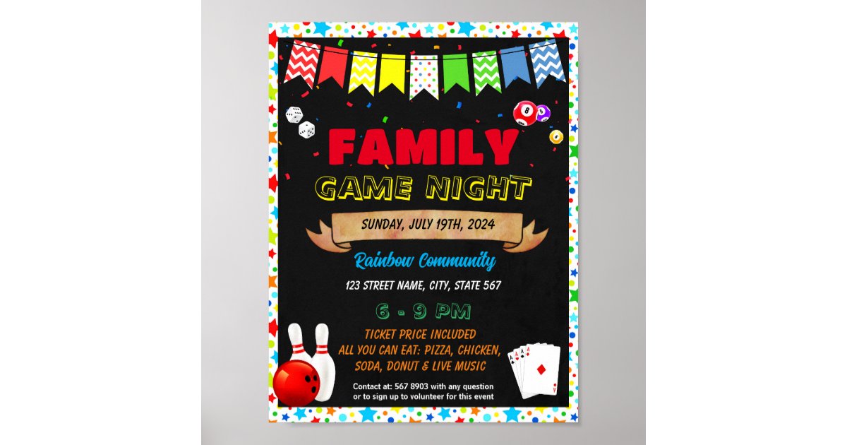 Family Game Night event template Poster | Zazzle