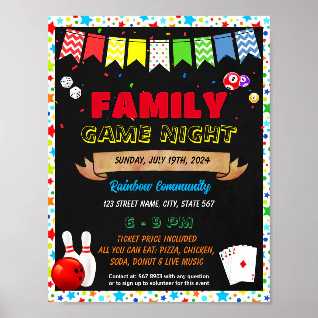 Family Game Night event template Poster | Zazzle