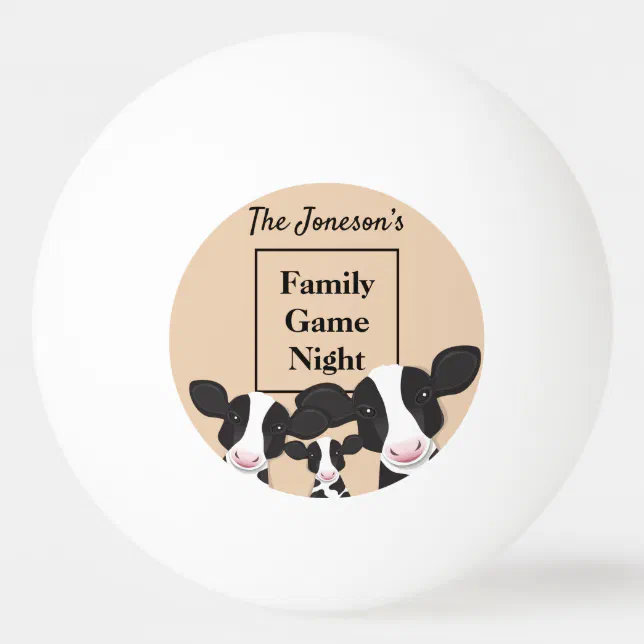 Family Game Night Name Black White Cows Ping Pong Ball | Zazzle