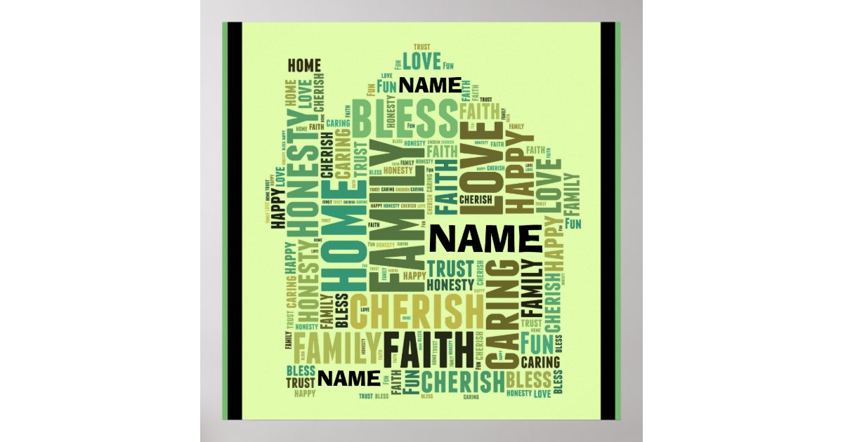 Family Home Customize Add Names Personalize word Poster | Zazzle