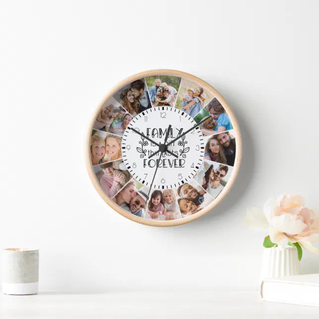 Family Is A Gift That Lasts Forever Photo Collage Clock | Zazzle