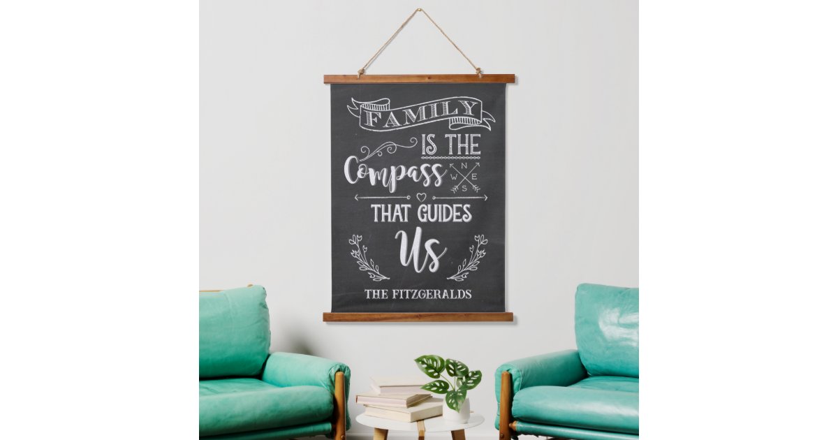 Family is the Compass Faux Chalkboard Sign Hanging Tapestry | Zazzle