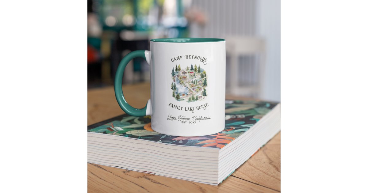 Family Lake House | Cabin Map Monogram Mug | Zazzle