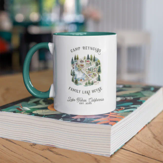 Family Lake House | Cabin Map Monogram Mug | Zazzle