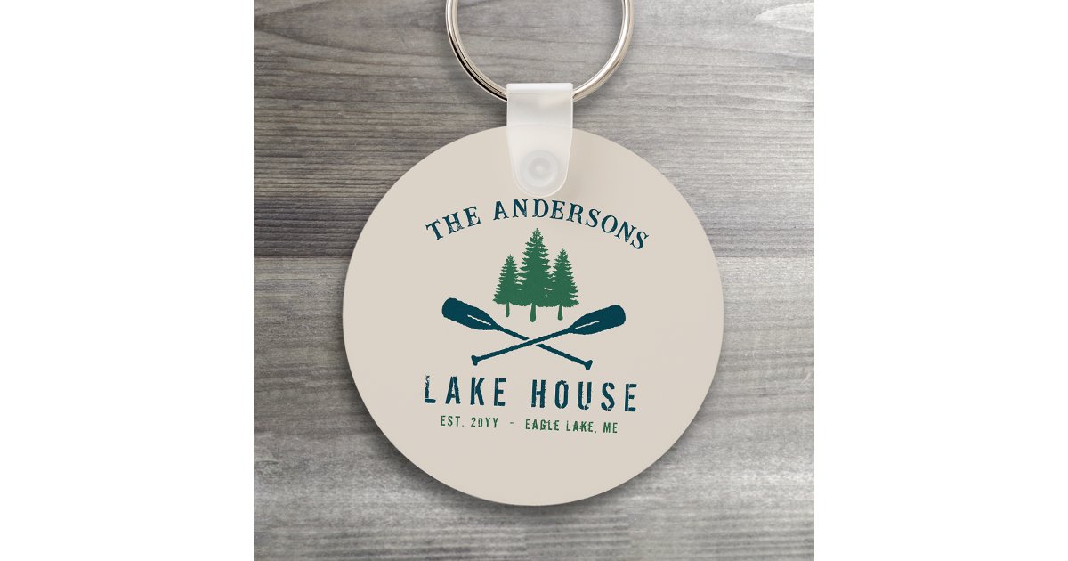 Family Lake House Modern Rustic Boat Oar Pine Tree Keychain | Zazzle