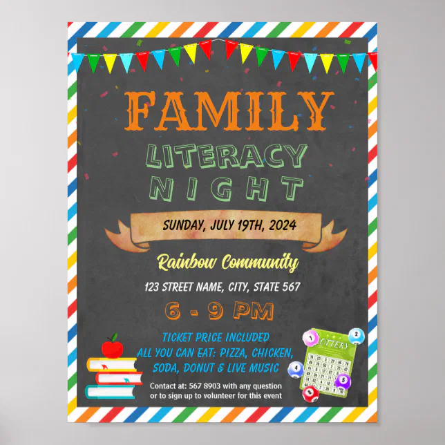 Family Literacy Bingo Night event template Poster | Zazzle