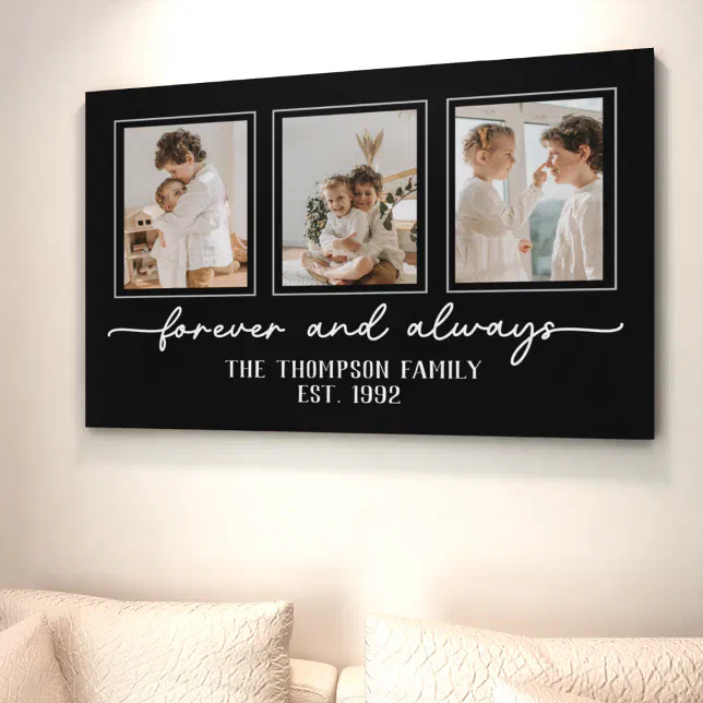 Family Memories Black Customized Photo Collage Canvas Print | Zazzle