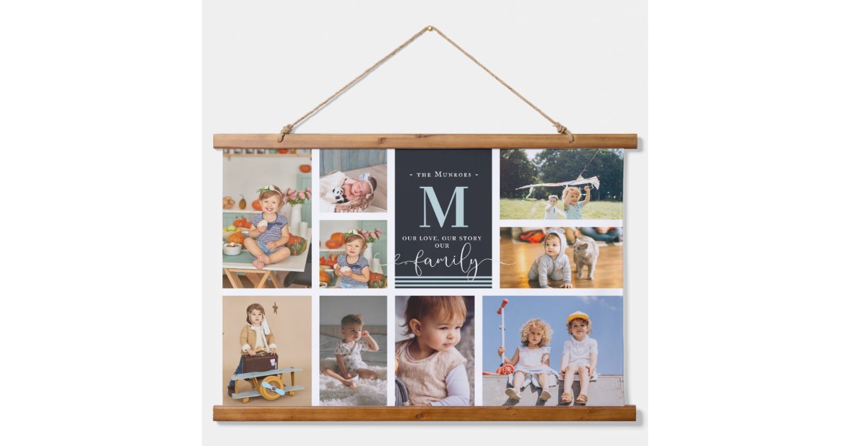 Family Monogram | Modern Color Block Photo Collage Hanging Tapestry ...