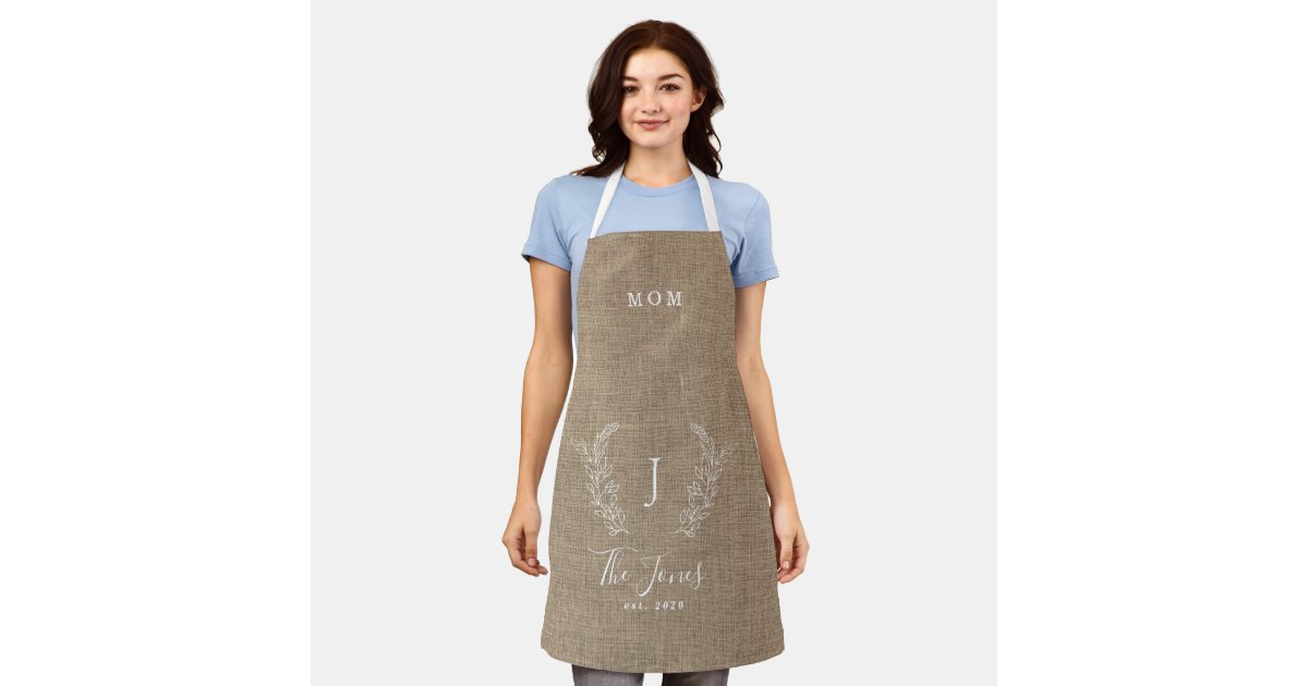 Family monogram name personalized rustic burlap ap apron | Zazzle