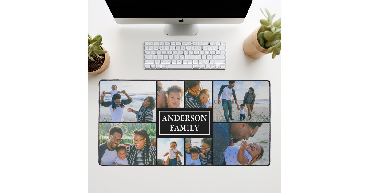 Family Name 8 Photo Collage Black Desk Mat | Zazzle