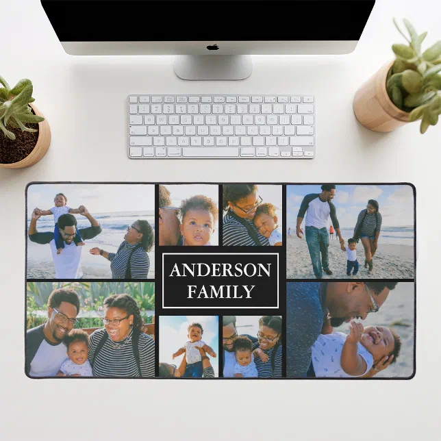 Family Name 8 Photo Collage Black Desk Mat | Zazzle