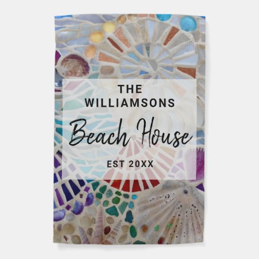 Family Name Beach House Garden Flag | Zazzle