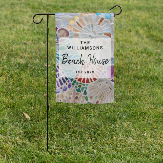 Family Name Beach House Garden Flag | Zazzle