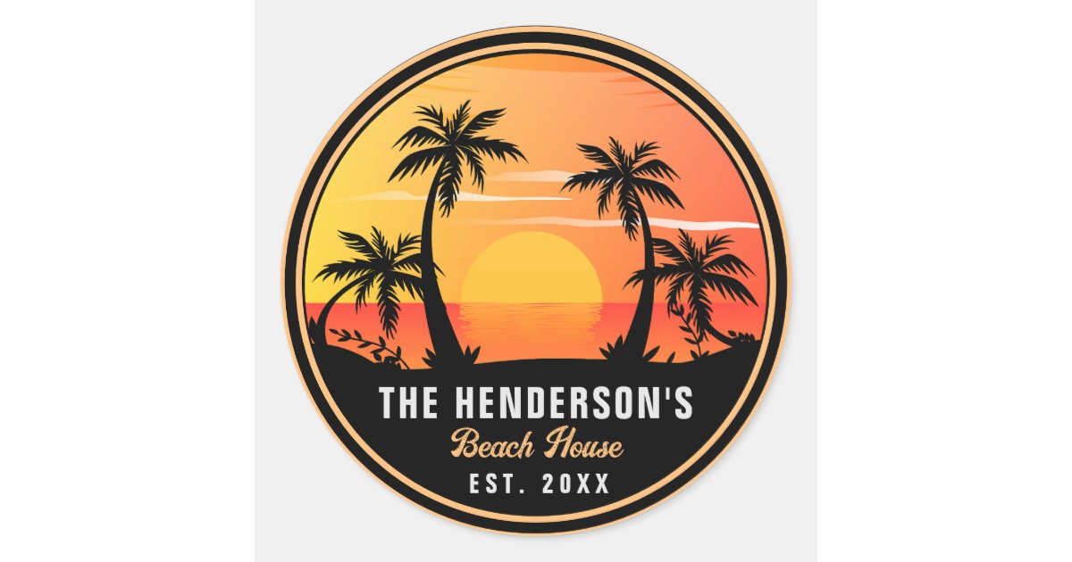 Family Name Beach House Retro Sunset Souvenirs 60s Classic Round ...